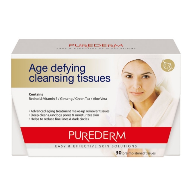 PUREDERM Age defying cleansing tissues